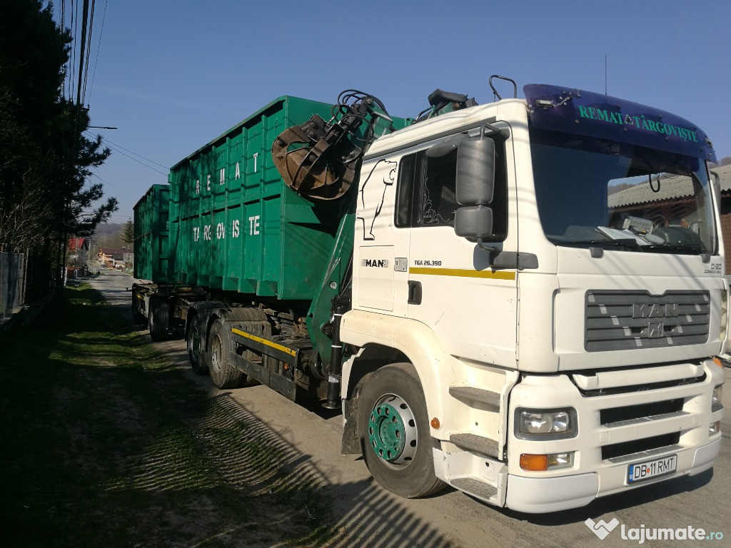Abrollkipper, macara cu graifer, camion cu carlig