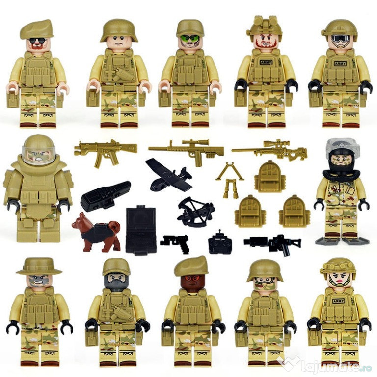 Set 12 Minifigurine tip Lego SWAT Antitero cu arme si caine