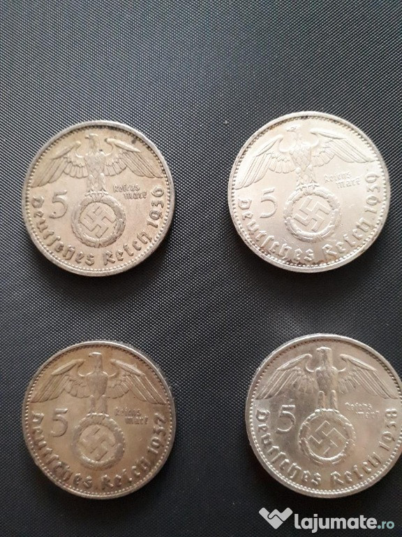 Moneda argint 5 marci nazista cu zvastica Germania 1936-1939