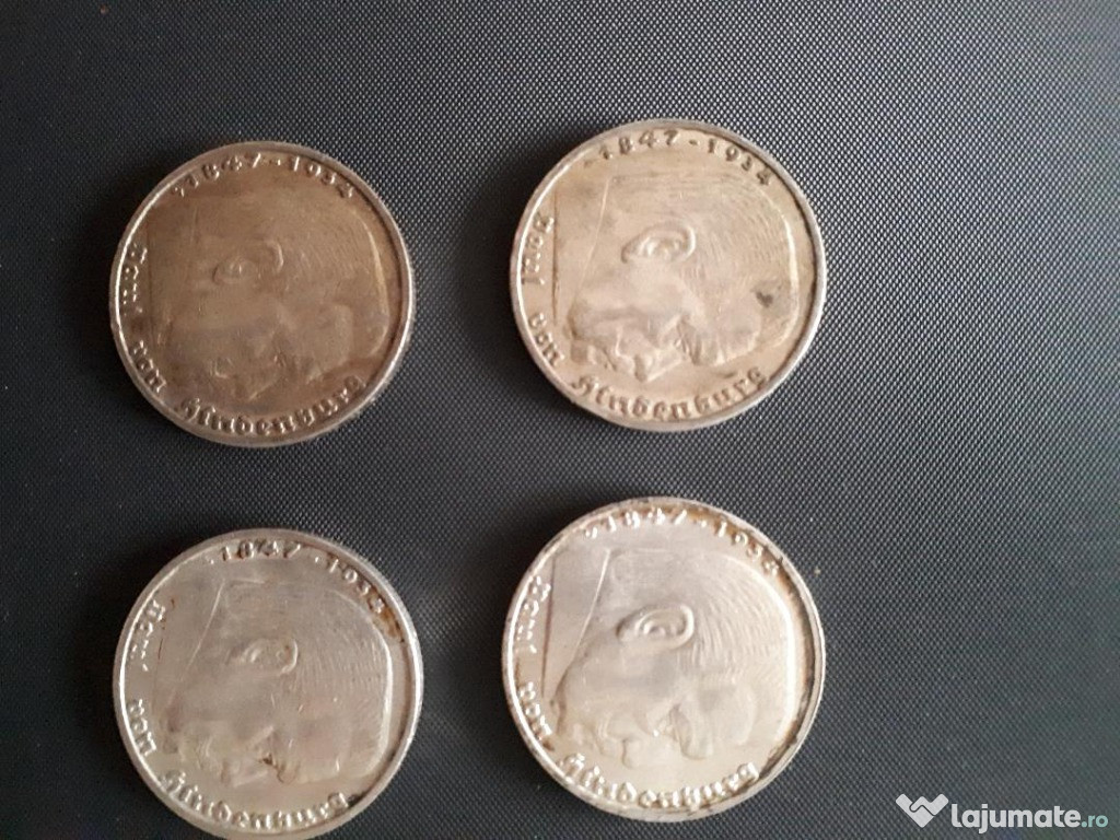 Moneda argint 5 marci nazista cu zvastica Germania 1936-1939