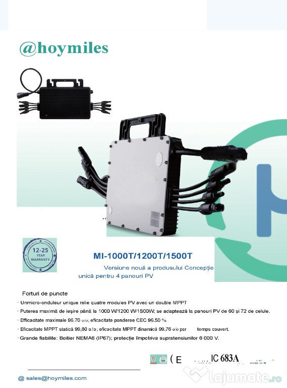 MICROINVERTOR MONOFAZAT HOYMILES HM-1500 1F W 4 MPPT TENSIUN