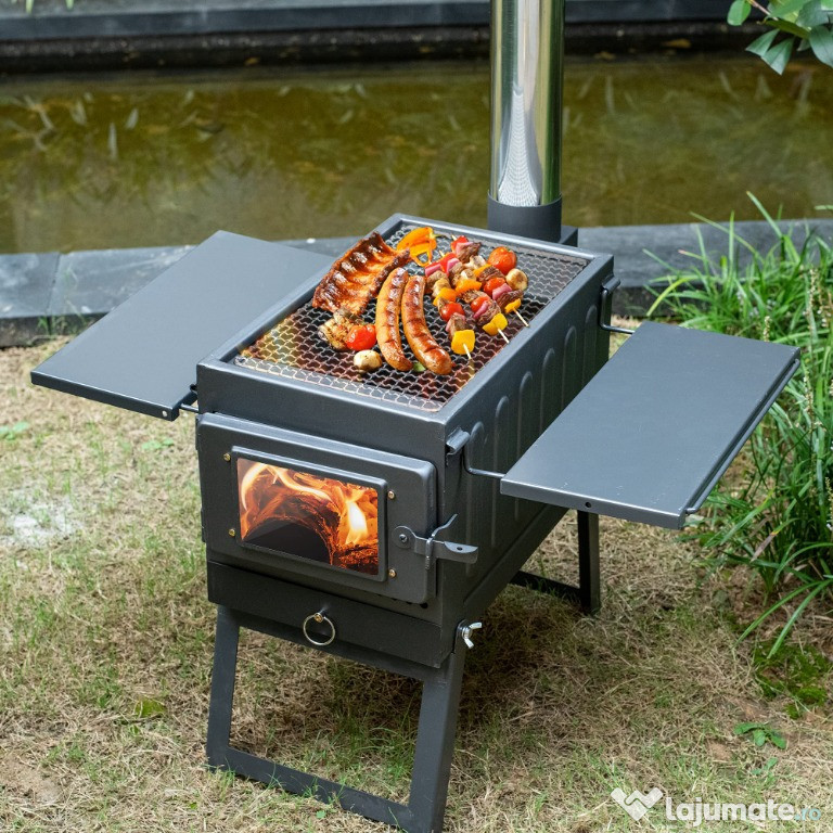 Soba multifunctionala portabila,grill,din fonta ptr camping